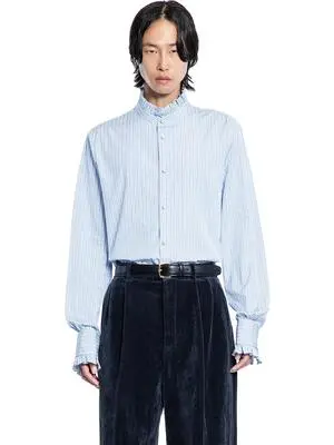 Valentino Garavani Striped Cotton Shirt With Ruffles - Blue