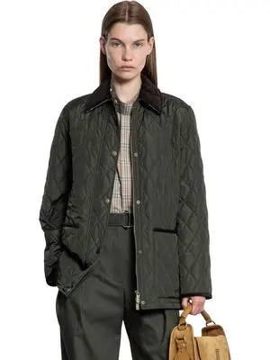 Burberry Quilted Nylon Jacket With Corduroy Collar - Green
