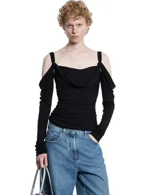 Attico Crêpe Viscose Top With Ruched Detailing - Black