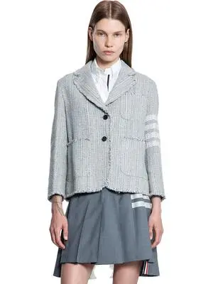 Thom Browne Tweed Fray 4-bar Cropped Sportcoat - Grey