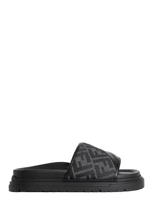 Fendi Diagonal Ff Jacquard Slides - Black