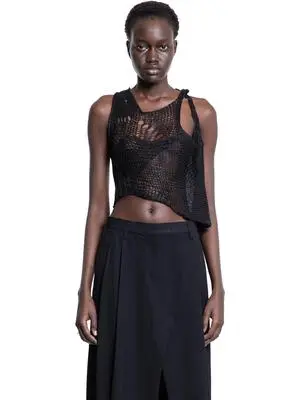 HALOS HALOS Black Asymmetrical Crochet Knit Sleeveless Top
