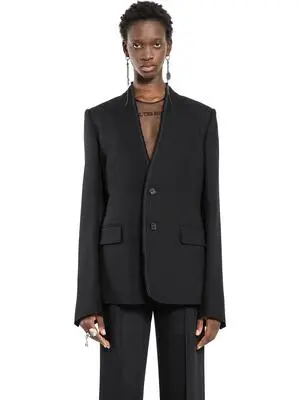 ANN DEMEULEMEESTER Viscose Calico Collarless Blazer - Black