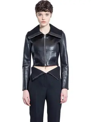 Alexander McQueen Folded Collar Leather Jacket - Black