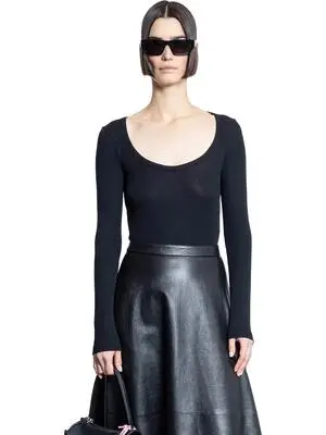 Balenciaga Bb Garderobe Ribbed Modal Scoop Neck Top - Black