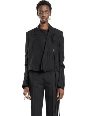 ANN DEMEULEMEESTER Cropped Blazer In Striped Viscose - Black