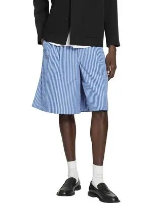 Comme Des Garçons Pleated Pinstriped Shorts - Blue
