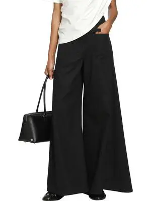 COURREGES Cotton Canvas Palazzo Pants With Buckled Belt - Black