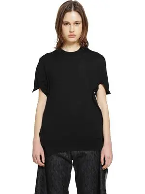 Junya Watanabe Short Sleeve Wool Sweater With Slits - Black