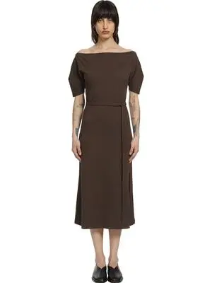 LEMAIRE Off-shoulder Midi Dress With Belt - Brown