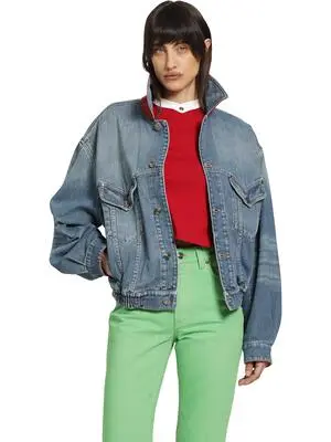 VERSACE Versace Boxy Denim Blouson With Leather Trim