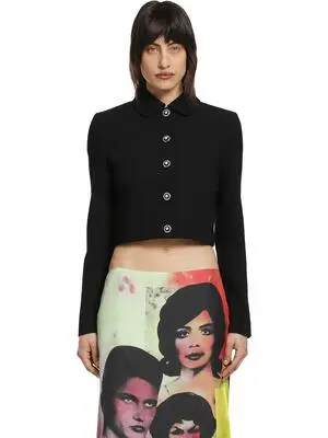 Versace Double Wool Crop Jacket With Medusa Hardware - Black