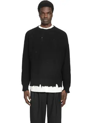 MAISON MARGIELA Distressed Cotton Knit Sweater - Black
