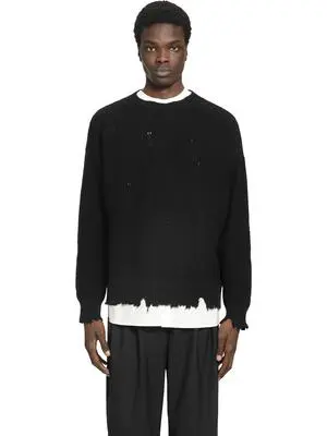 MAISON MARGIELA MM6 Maison Margiela Black Distressed Cotton Knit Sweater