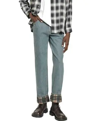 Burberry Light Wash Denim Straight Leg Jeans - Blue