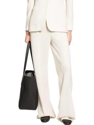 Max Mara Wool Piqué Wide Leg Trousers - Off-white