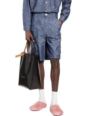 Marni Frayed Sun Motif Cargo Shorts - Blue