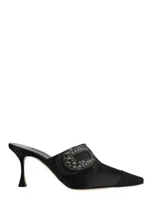 MANOLO BLAHNIK MANOLO BLAHNIK Tula 70 Satin Mules With Jewel Buckle
