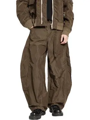 Sacai Khaki Treated Nylon Twill Wide Leg Trousers - Green