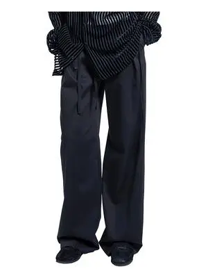 ANN DEMEULEMEESTER Cotton Twill Wide Leg Pleated Trousers - Black