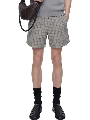 HED MAYNER Viscose Linen Check Poplin Shorts - Brown