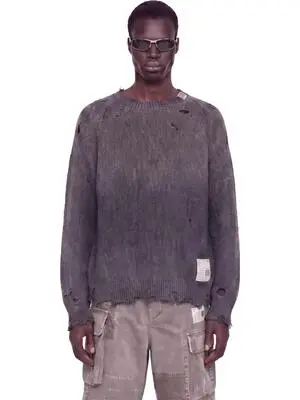 Mihara Yasuhiro Sun Faded Distressed Knit Sweater - Black
