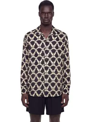 LANEUS Lightweight Viscose Graphic Shirt - Brown