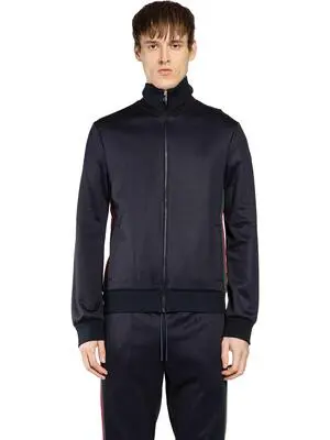 Gucci Technical Jersey Track Jacket With Web Trim - Blue