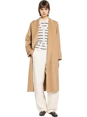 Max Mara Camel Felt Long Robe Coat - Beige