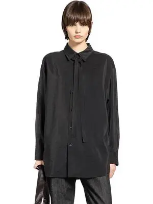 LEMAIRE Long Sleeve Silk Blend Shirt With Tie - Black