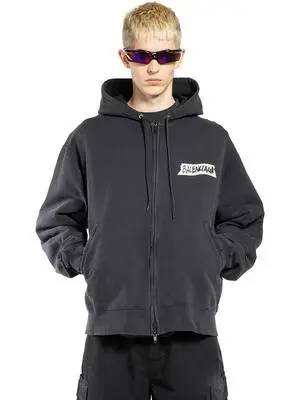 Balenciaga Masking Tape Graphic Zip-up Hoodie - Black