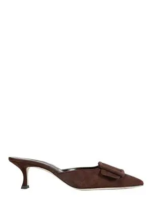 Manolo Blahnik Maysale Suede Mules With Buckle Detail - Beige