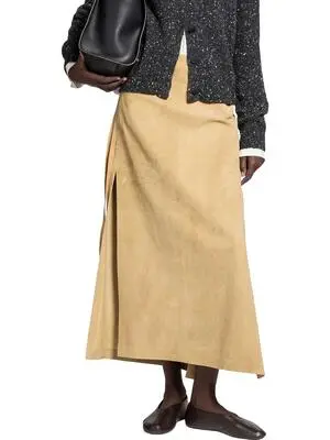 THE ROW Spliced Suede Midi Skirt - Beige
