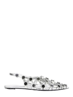 Attico Metallic Nappa Leather Grid Ballerina Flats - Silver