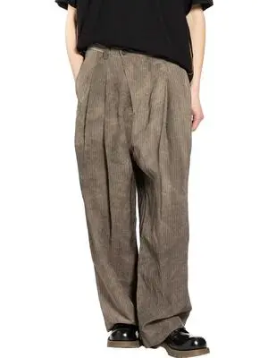 ZIGGY CHEN ZIGGY CHEN Drop Crotch Pleated Trousers In Striped Viscose Linen Canvas