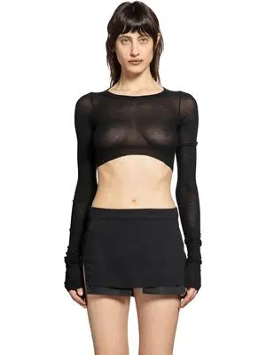 Rick Owens Temple Ribbed Long Sleeve Crop Top - Black