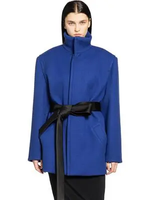 Saint Laurent Belted Wool Coat - Blue