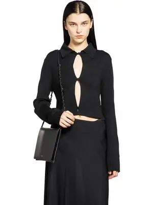 JIL SANDER Ribbed Merino Wool Polo Cardigan - Black