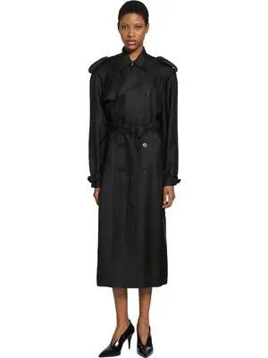 Saint Laurent Silk Trench Coat - Black