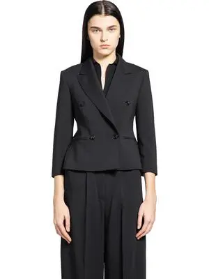 Max Mara Cropped Double-breasted Blazer In Stretch Wool - Black