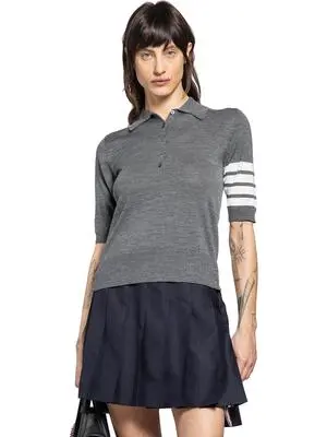 Thom Browne Merino Wool 4-bar Relaxed Fit Polo - Grey