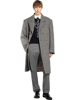 Thom Browne Oversized Peacoat In Hunting Tweed - Grey