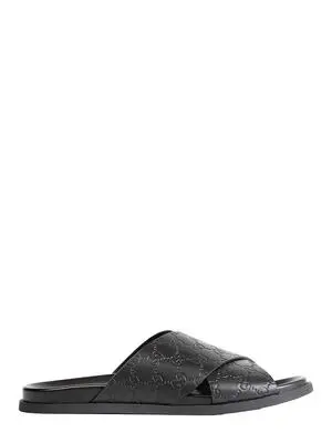 Gucci Embossed Gg Criss-cross Slip-on Sandals - Black