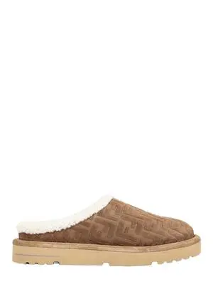 FENDI FENDI Embossed Suede Shearling Lined Mules
