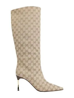 Gucci Gg Canvas Stiletto High Heel Boots - Beige