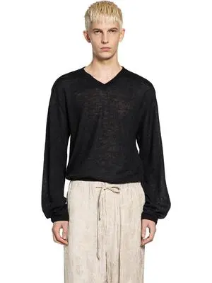 MYTHINKS Alpaca Blend Knit V-neck Sweater - Black