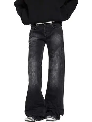 Balenciaga Wide-leg Washed Denim Pants - Black