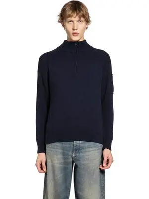 C.P. COMPANY Ribbed Knit Zip Up Cardigan - Blue
