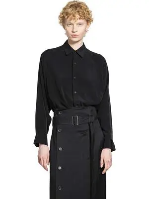 YOHJI YAMAMOTO YOHJI YAMAMOTO Black Triacetate-Poly Blend Blouse With Asymmetrical Hem