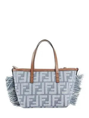 Fendi Mini Roll Tote In Denim-effect Ff Jacquard - Blue